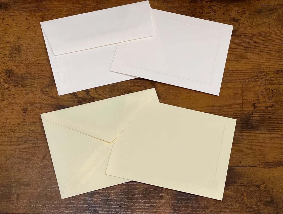 IVORY or WHITE Linen Blank Flat EMBOSSED Border Panel Note Cards ~ 4 1/ ...