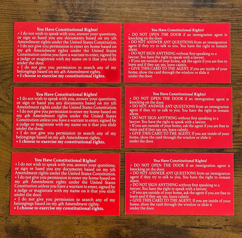 RED CARD ~ 25, 50, 100 Know Your Rights Cards ~ English on Front ...
