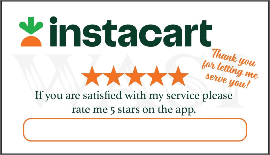 INSTACART Thank You Business Cards Size Printed ~ No Digital Download ...