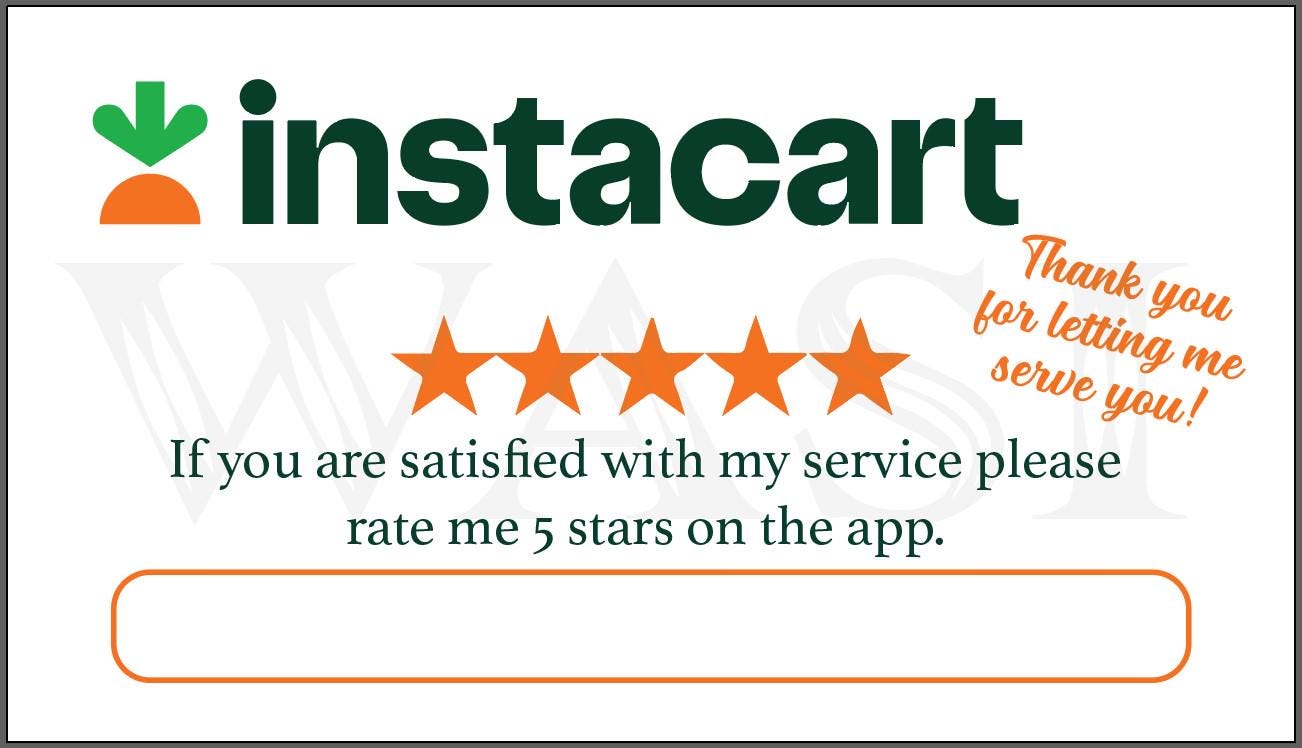 INSTACART Thank You Business Cards Size Printed ~ No Digital Download ...