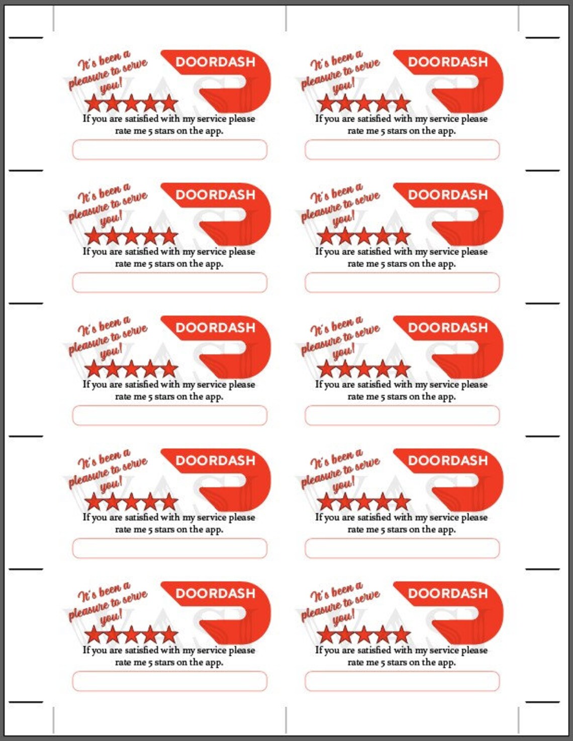 DOORDASH Delivery Rating Cards ~ Satisfied Service Food Delivery Driver ...