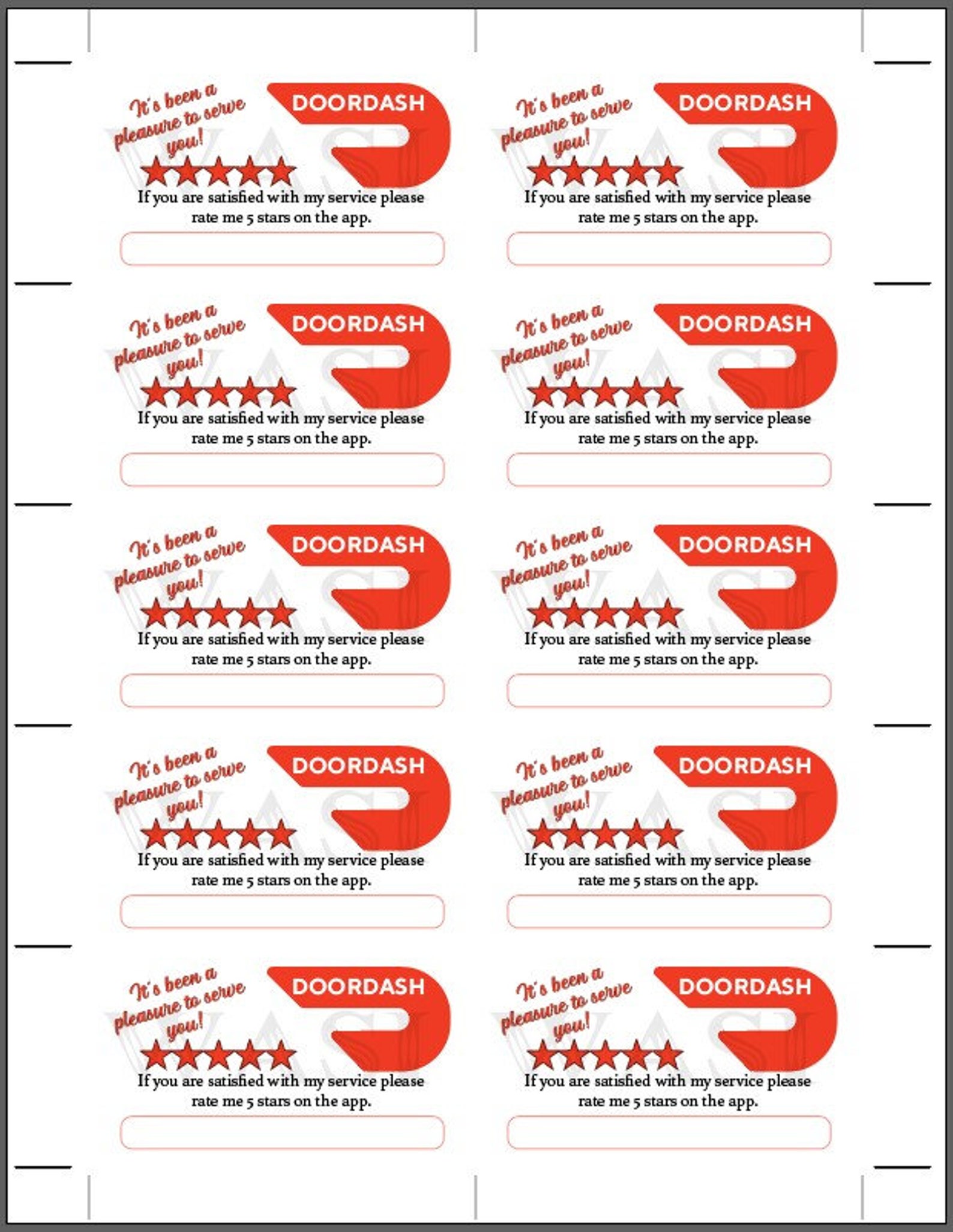 DOORDASH Delivery Rating Cards ~ Satisfied Service Food Delivery Driver ...