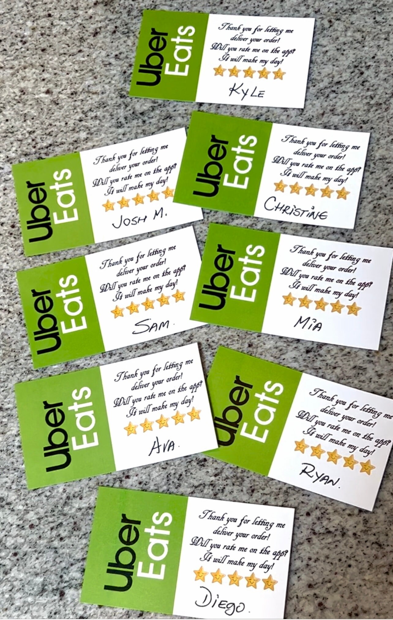 UBER EATS Thank You Business Cards Size Printed ~ No Digital Download ...