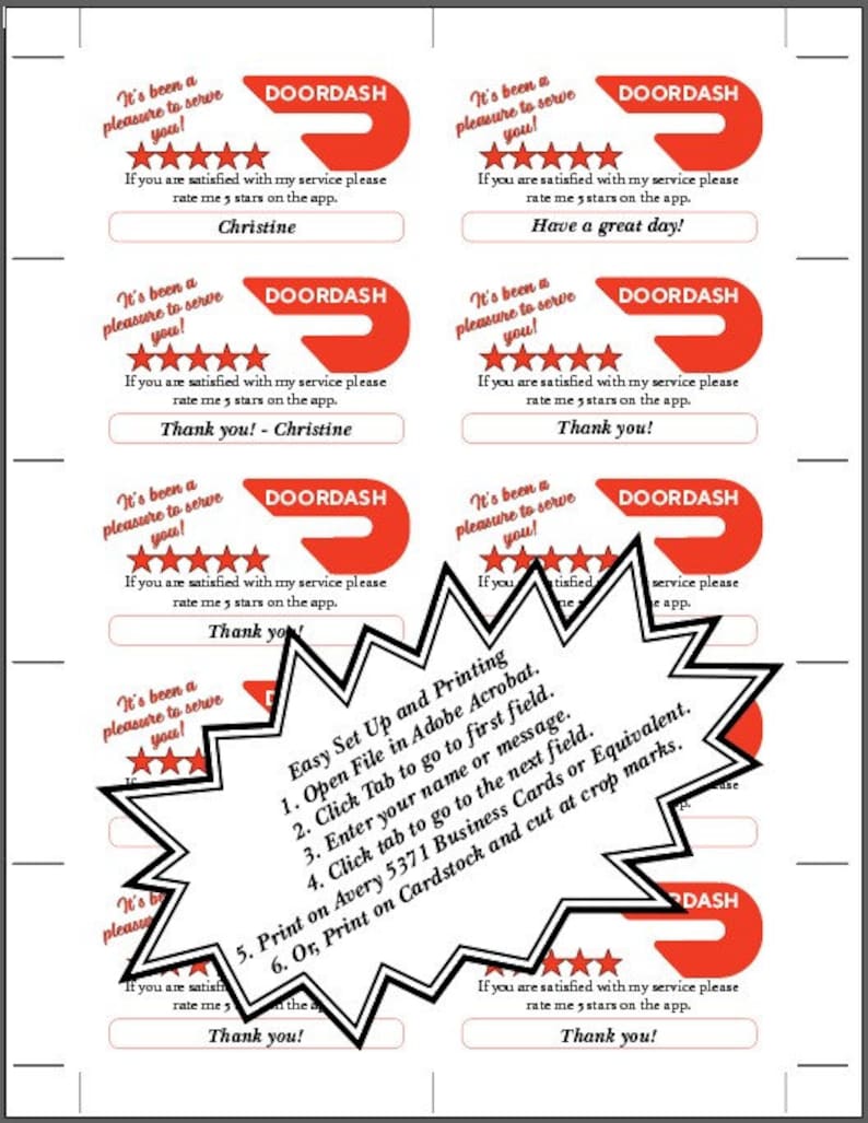 DOORDASH Delivery Rating Cards Satisfied Service Food Delivery Driver ...