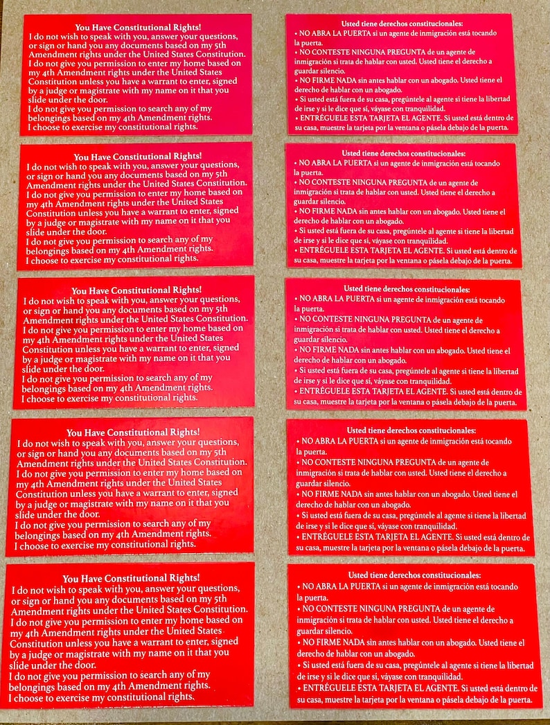 RED CARD ~ 15pcs Know Your Rights Cards ~ Tarjeta Roja ~spanish ...