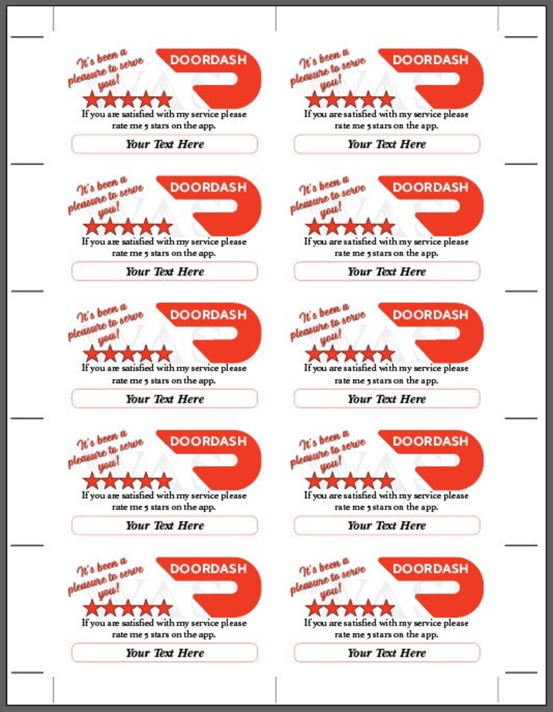 DOORDASH Delivery Rating Cards ~ Satisfied Service Food Delivery Driver ...