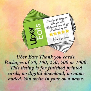 UBER EATS Thank You Business Cards Size Printed ~ No Digital Download ...