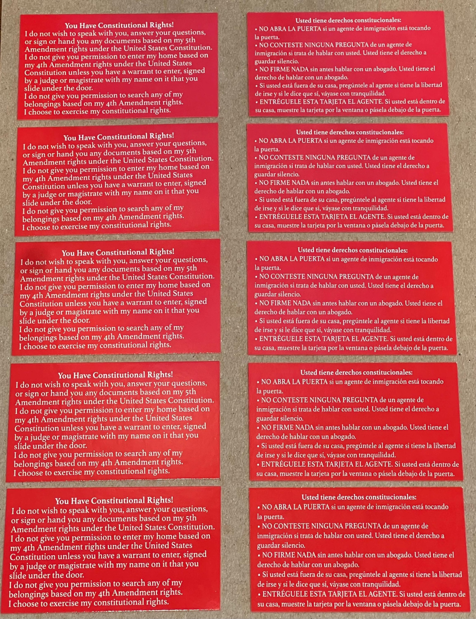 RED CARD ~ 50, 100, 250 Know Your Rights Cards ~ Tarjeta Roja ~spanish ...