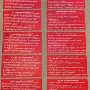 RED CARD ~ 50, 100, 250 Know Your Rights Cards ~ Tarjeta Roja ~spanish ...