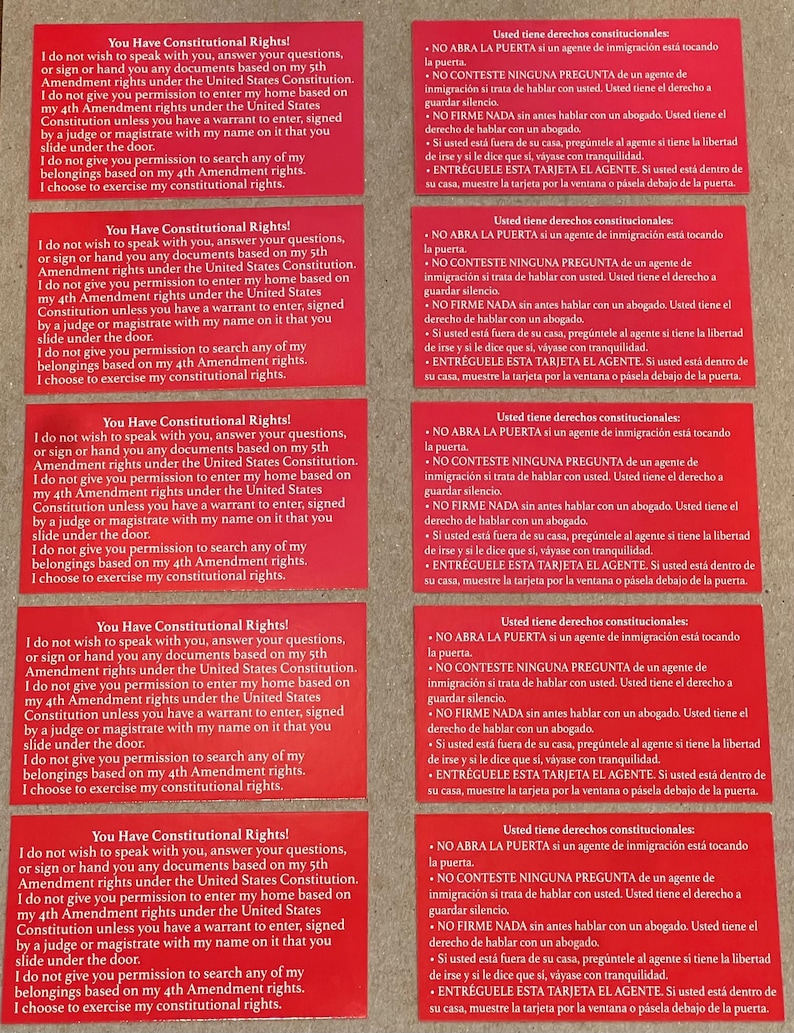 RED CARD ~ 50, 100, 250 Know Your Rights Cards ~ Tarjeta Roja ~spanish ...