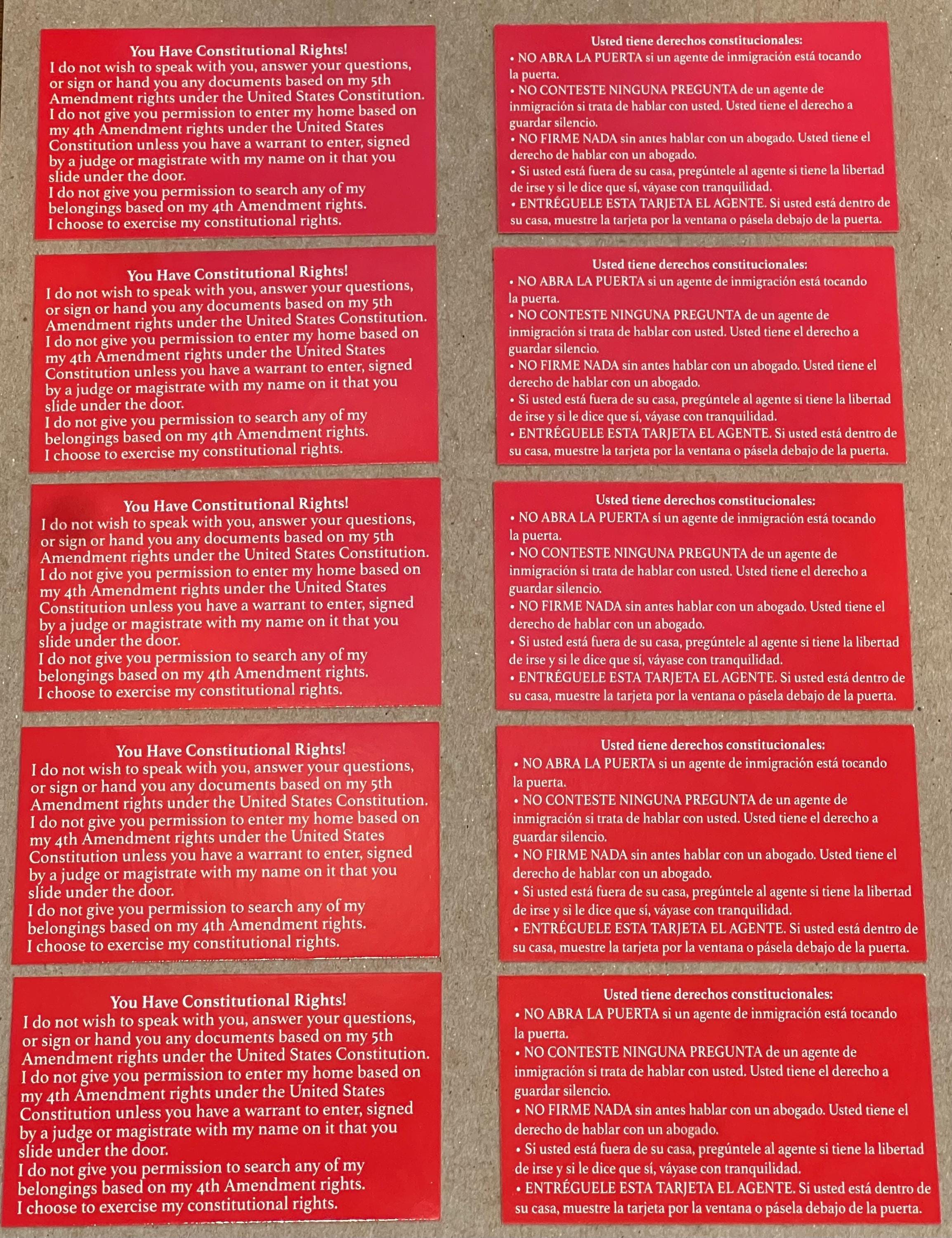 RED CARD ~ 50, 100, 250 Know Your Rights Cards ~ Tarjeta Roja ~spanish ...