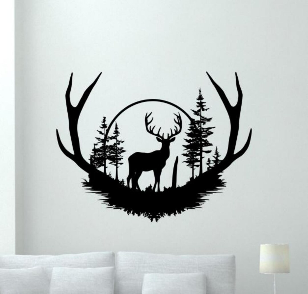 Deer Hunting Wall Decal Vinyl Sticker Hunter Decor Forest Deer Antlers ...