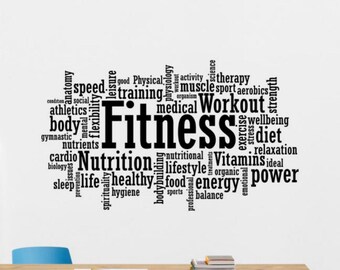 Gym Wall Decal Fitness Word Cloud Sign Health Wellness Vinyl Sticker ...