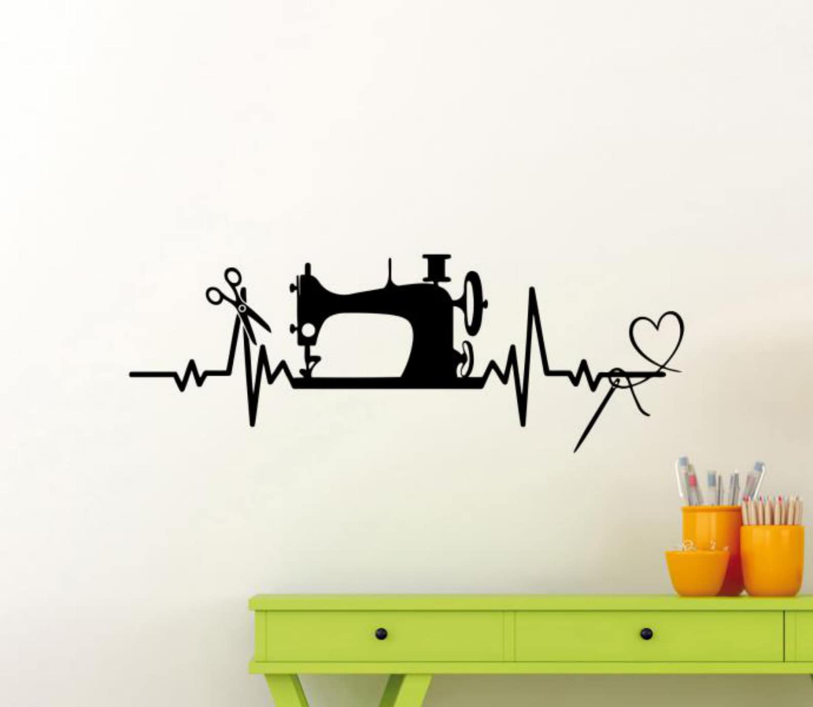 Sewing Wall Decal Vinyl Sticker Sewing Machine Sign Gift Sew Heartbeat ...