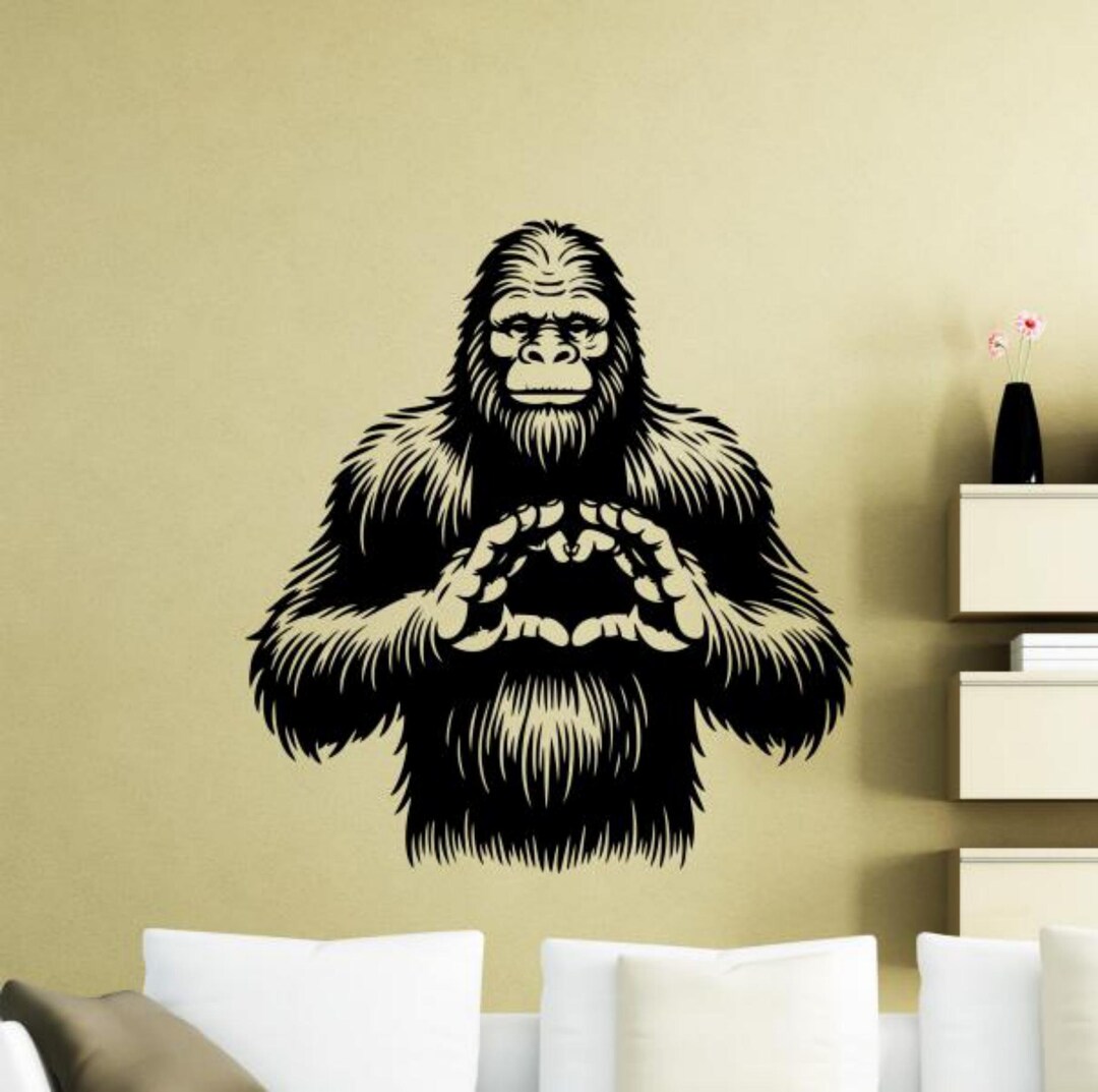 Bigfoot Wall Decal Vinyl Sticker Sasquatch Making Heart Sign Gift Love ...