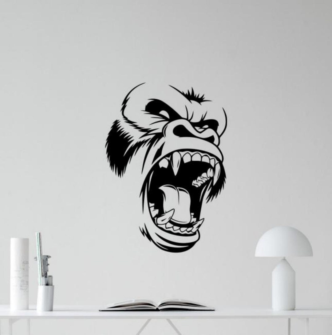 Gorilla Face Wall Decal Vinyl Sticker Gorilla Sign Monkey Wall Decor ...