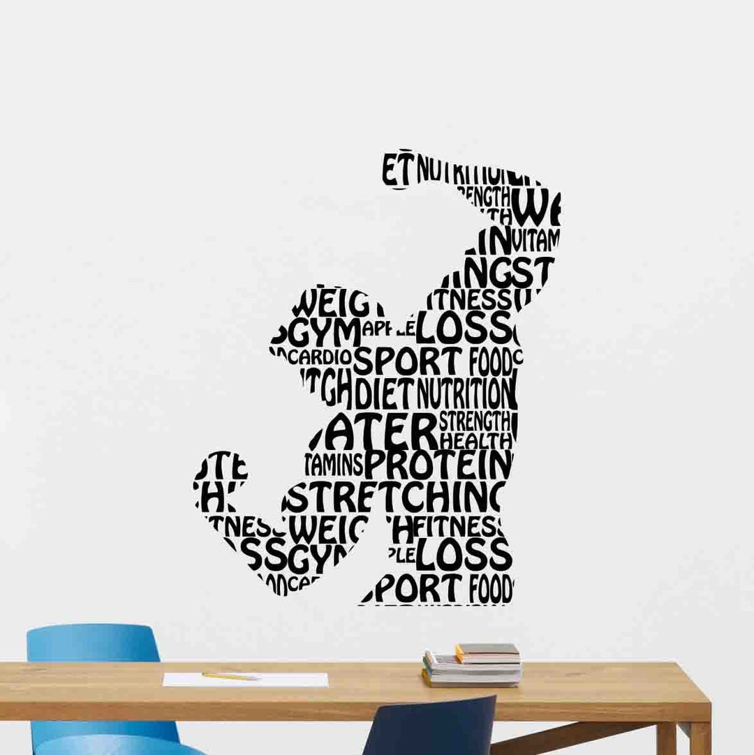 Fitness Vinyl Sticker Bodybuilding Word Cloud Decal Gym Removable Wall ...