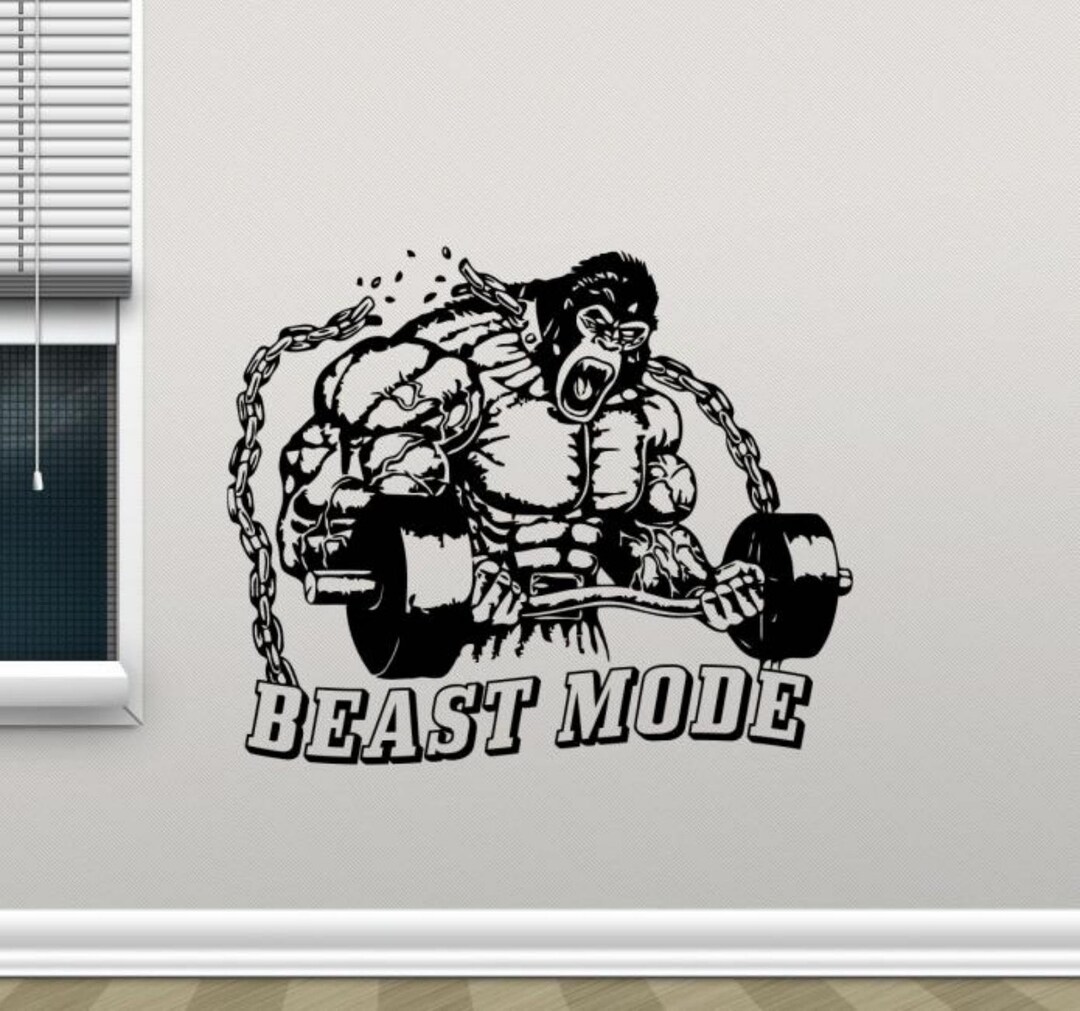 Beast Mode Wall Decal Vinyl Sticker Gym Gorilla Fitness Quote Sign ...