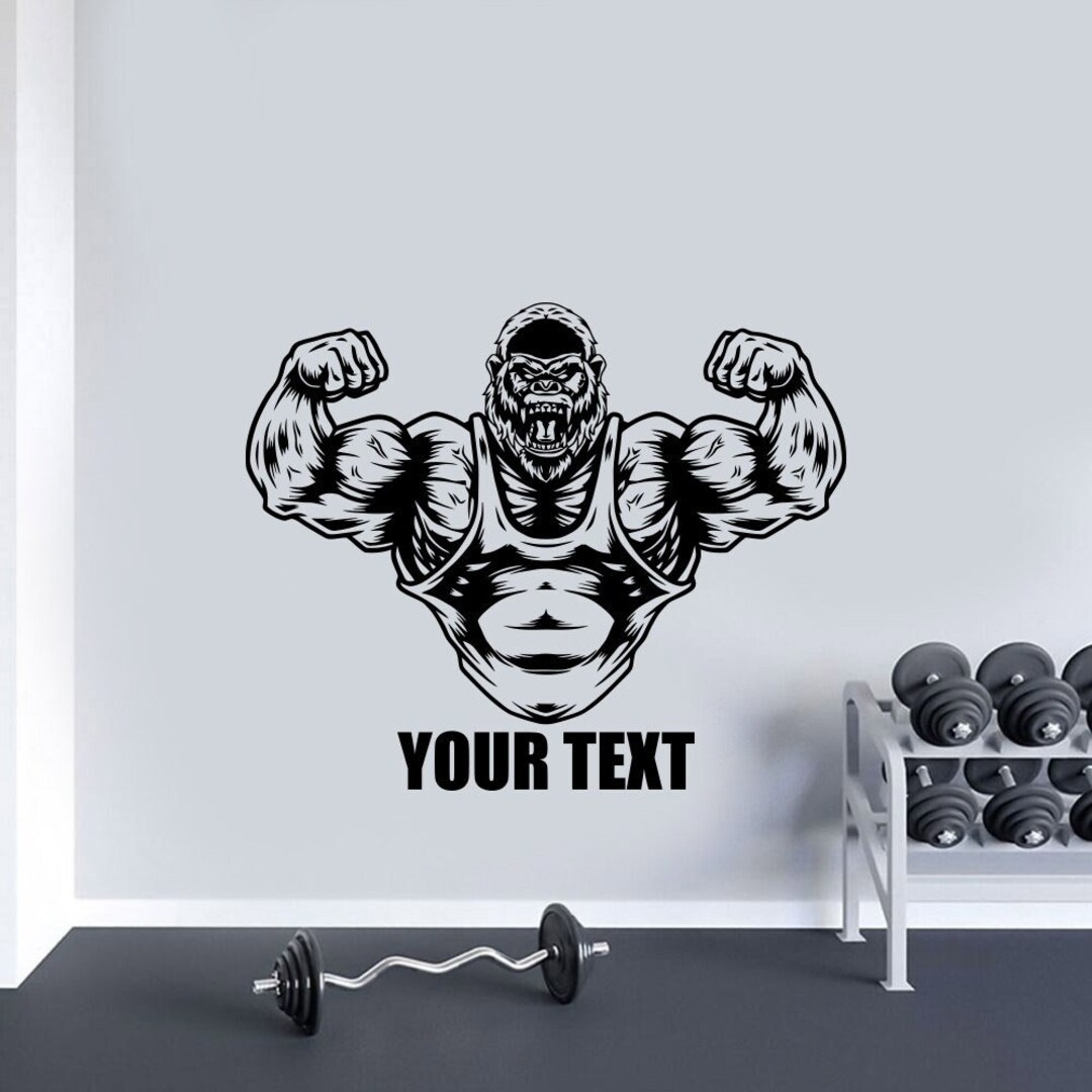 Custom Gym Wall Decal Vinyl Sticker Quote Text Personalized Gym Gorilla ...