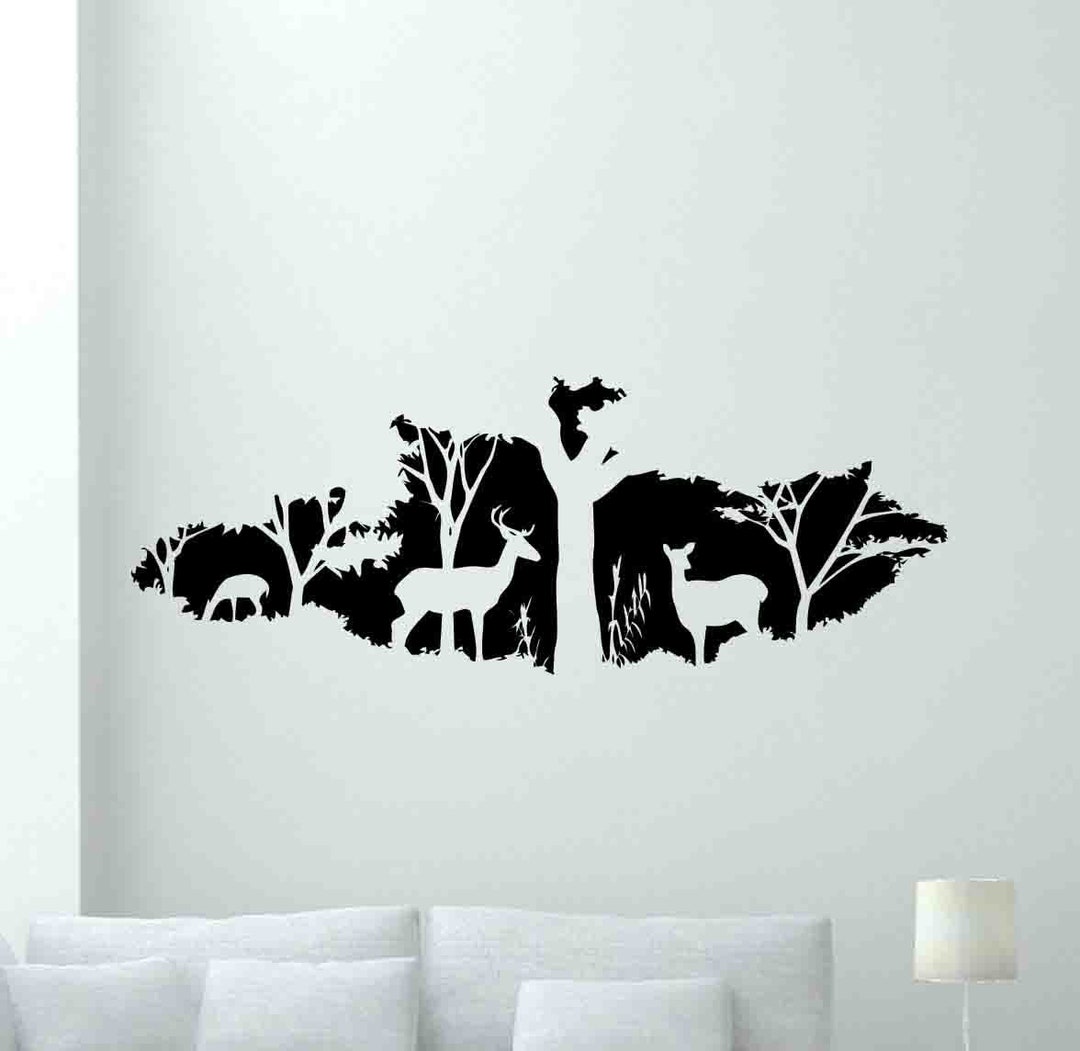 Nature Wall Decal Wild Animals Decor Deers Forest Removable Vinyl ...