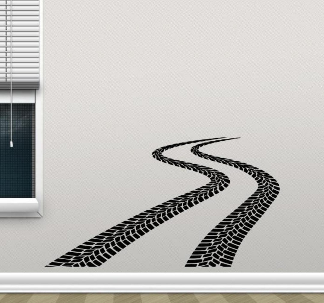 Tire Track Wall Decal Vinyl Sticker Road Highway Sign Racer Racing Room ...