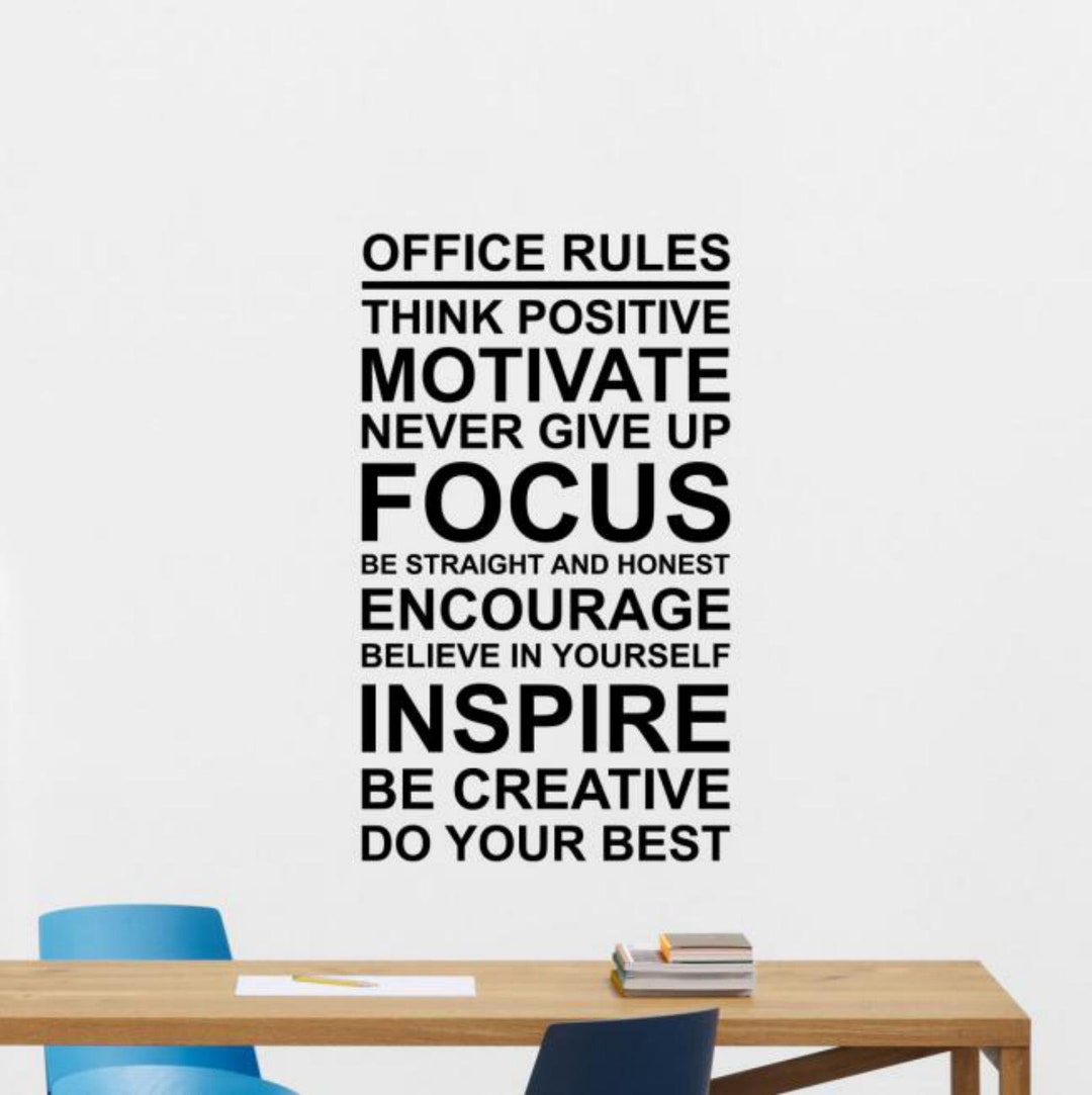 Office Wall Decal Vinyl Sticker Office Rules Sign Quote Motivational ...