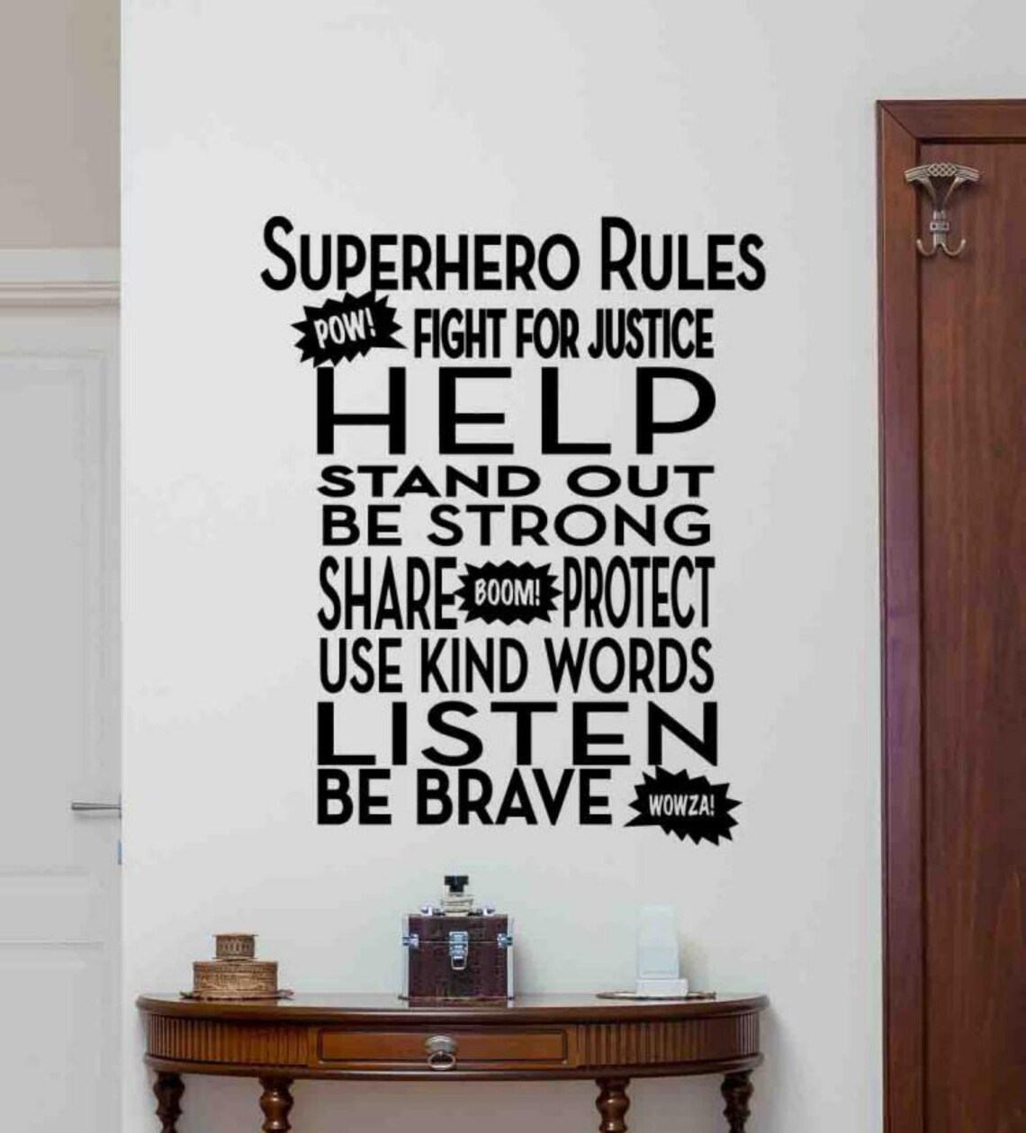 Superhero Rules Wall Decal Kids Poster Super Hero Vinyl Sticker ...