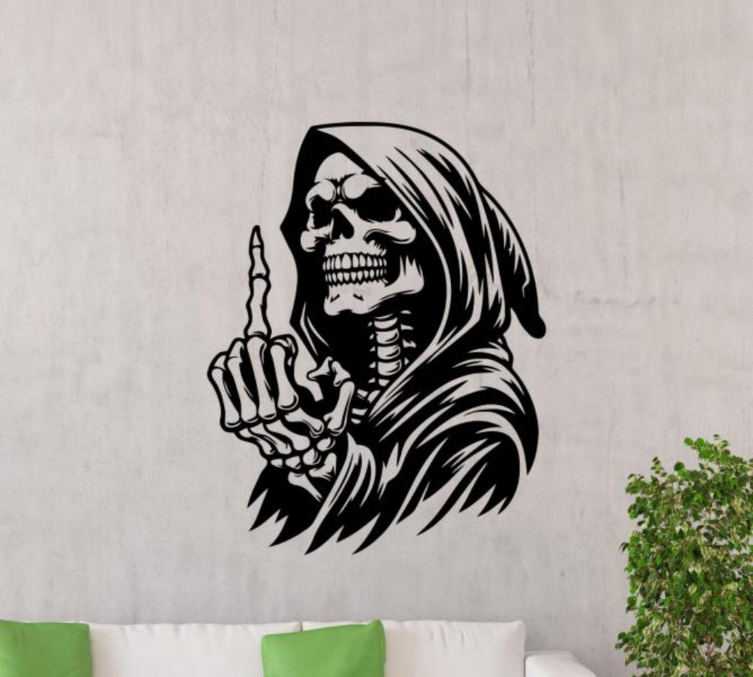 Grim Reaper Middle Finger Wall Decal Vinyl Sticker Skeleton Sign Skull ...