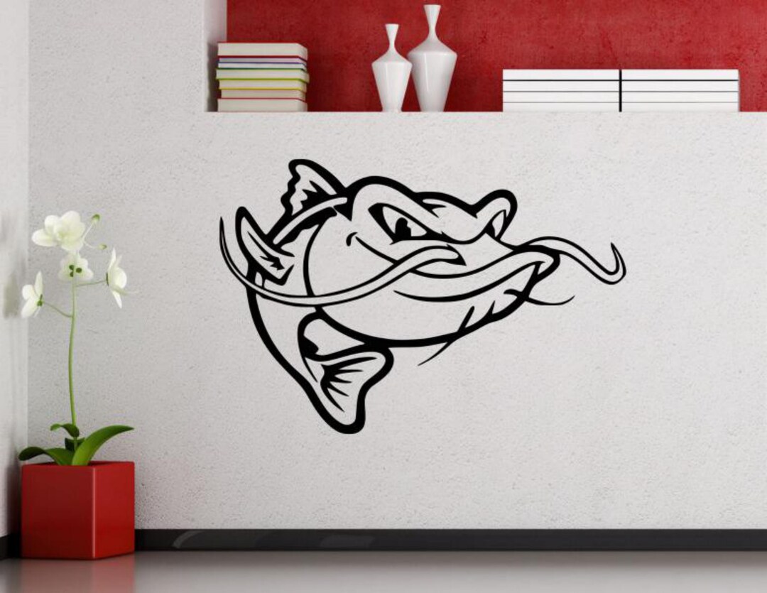 Catfish Wall Decal Vinyl Sticker Cat Fish Whiskers Gift Stencil Sign ...