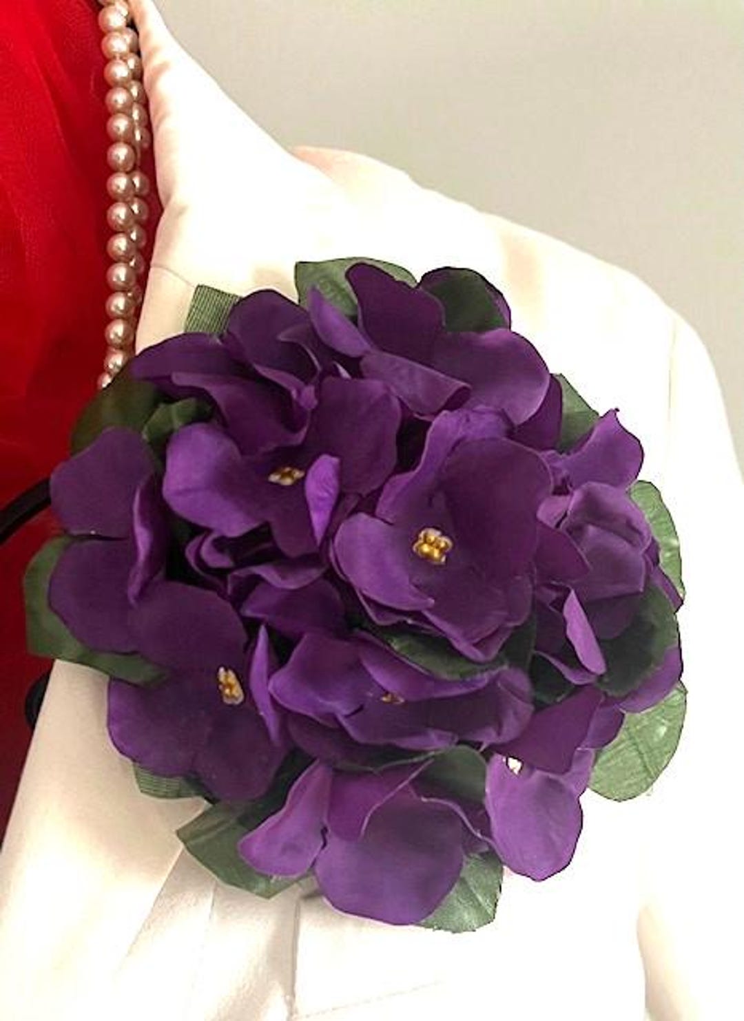 African Violet Corsage// DST African Violet Flower Pin//purple Flower ...
