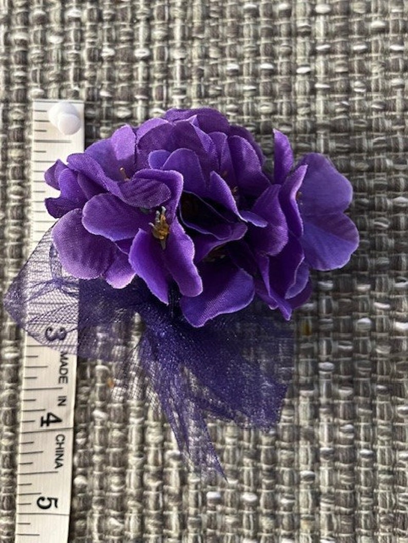 African Violet Corsage// DST African Violet Flower Pin//petite Purple ...