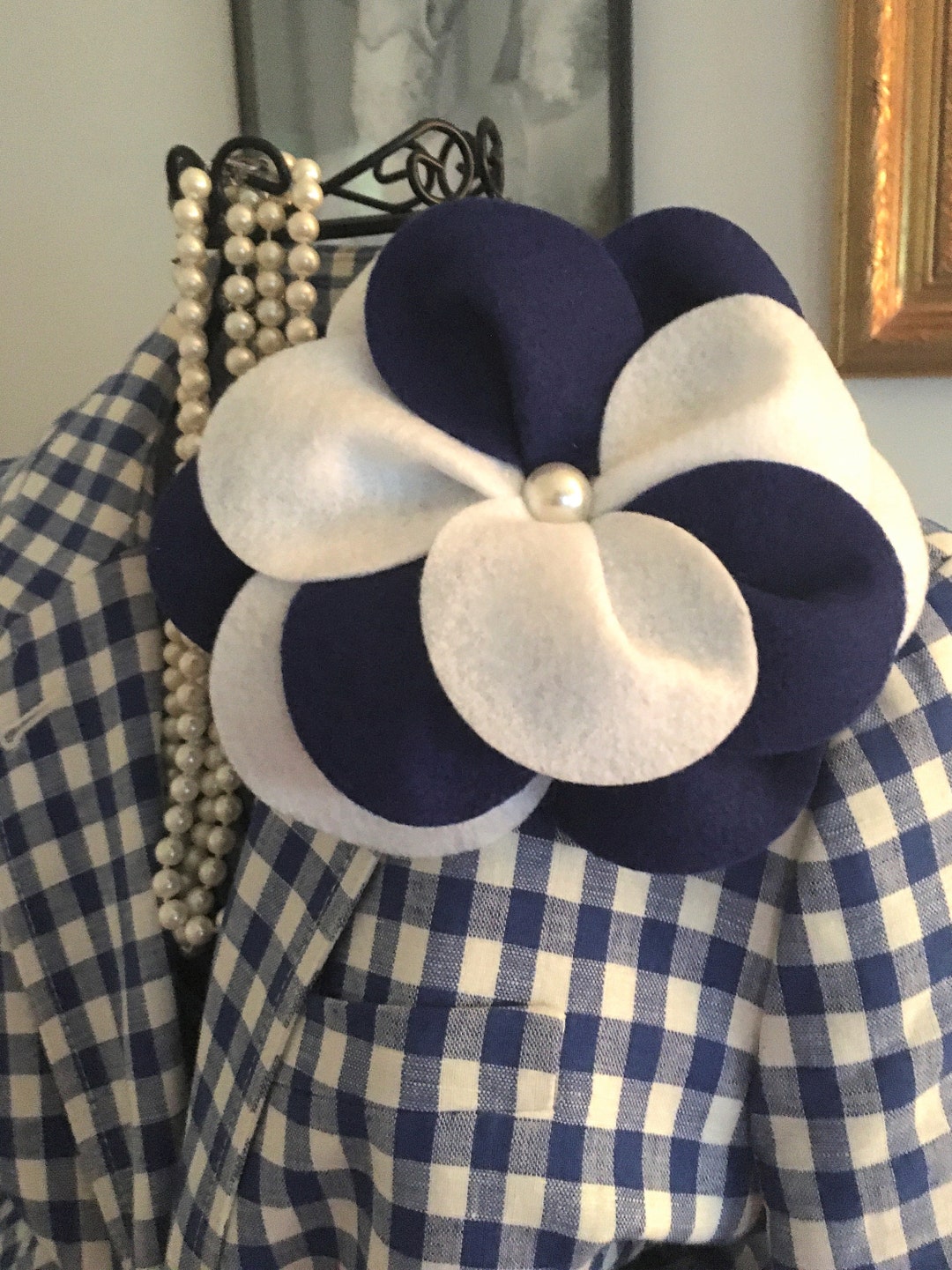 Blue and White Flower Brooch// ZETA Flower Felt Corsage/zeta Pin - Etsy