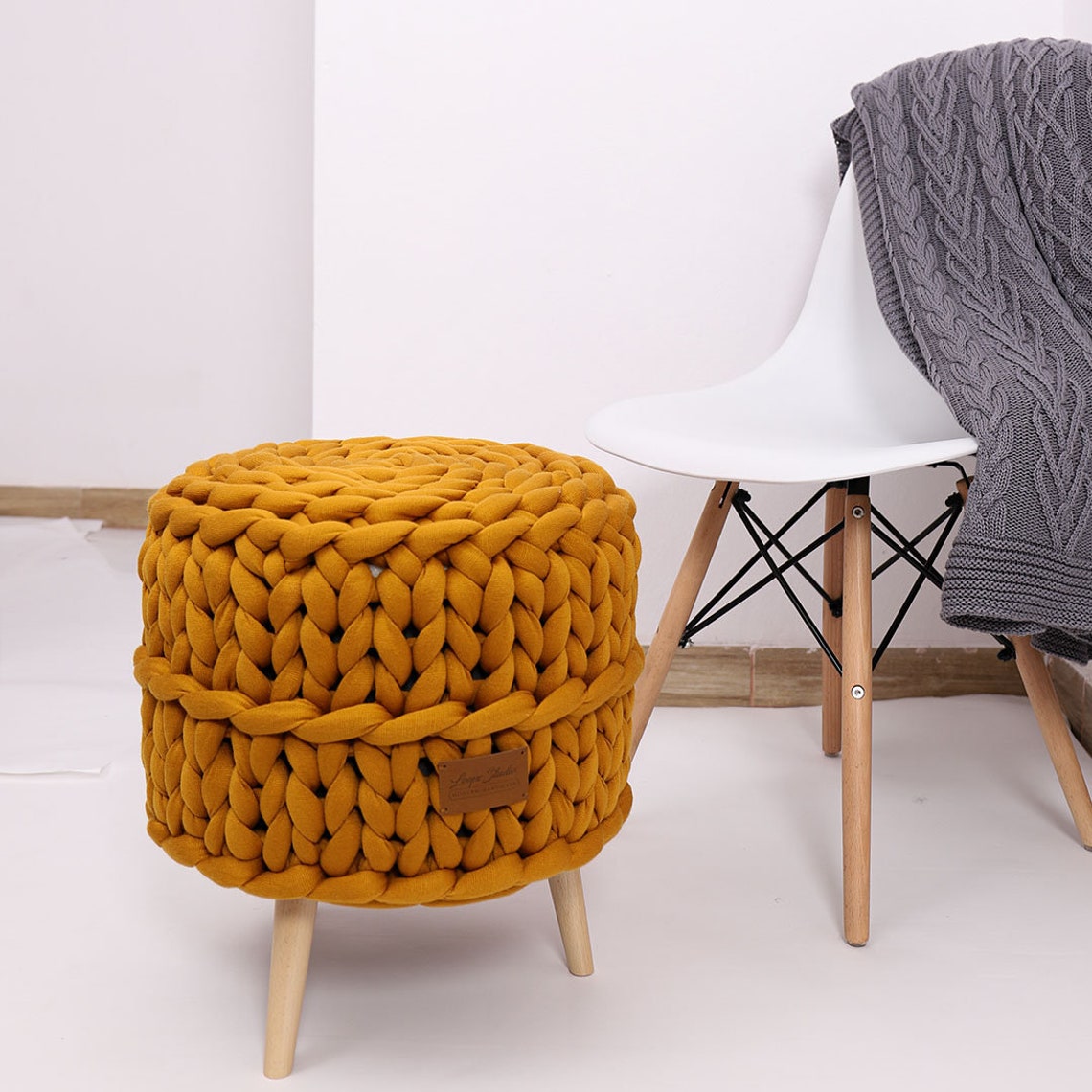 Knitted Pouf Chunky Knit Pouffe Round Knit Pouf Knit Poof - Etsy