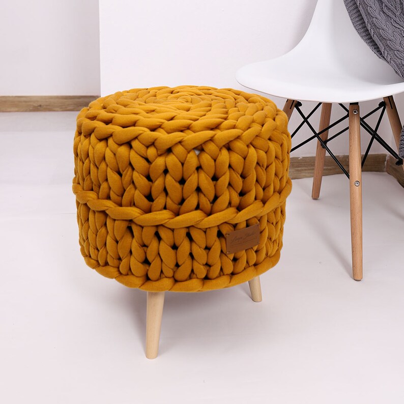 Knitted Pouf Chunky Knit Pouffe Round Knit Pouf Knit - Etsy