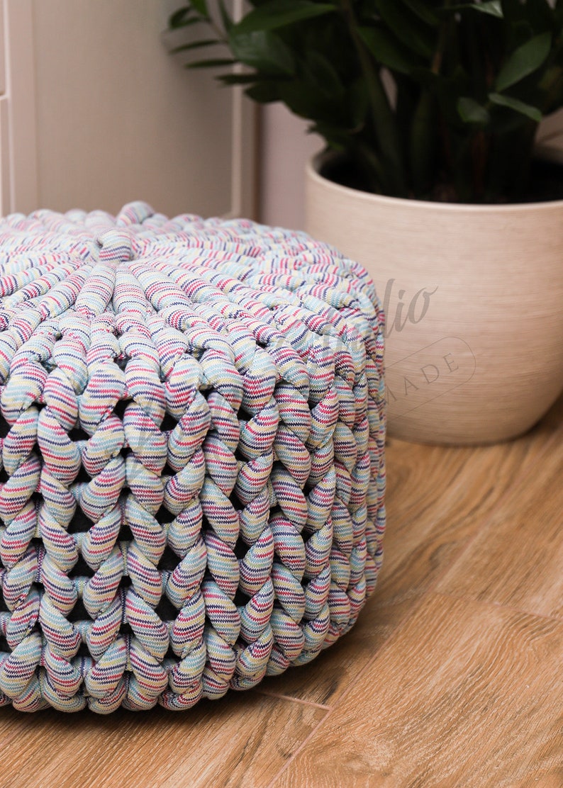 Tube Crochet Pouf Crochet Pouffe Blue Grey Pink HAND OTTOMAN - Etsy