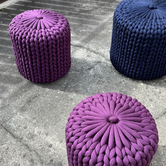 Tube Crochet Pouf Crochet Pouffe Blue Grey Pink HAND OTTOMAN Pouf POUFFE Scandinavian Footstool Hand Knitted Pouffe Maxi Knit Pouf Etsy