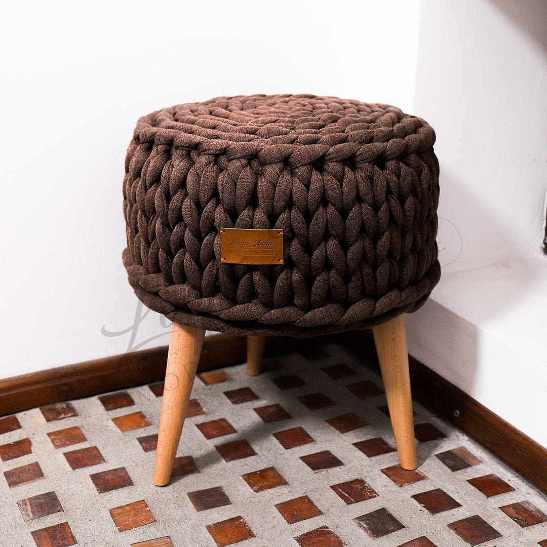 Knitted Pouf, Chunky Knit Pouffe, Round Knit Pouf, Knit Poof, Knitted ...