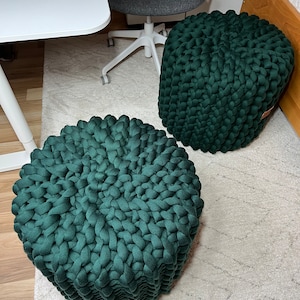 Knot Floor STABLE Pouf, Chunky KNIT Pouffe, Round Knit Pouf, Pouf CHAIR ...