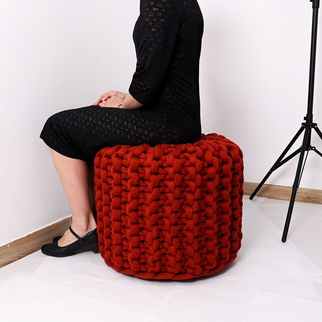 Knot Floor STABLE Pouf, Chunky KNIT Pouffe, Round Knit Pouf, Pouf CHAIR ...