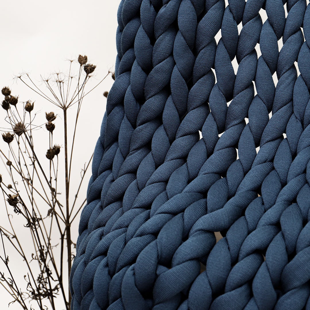 Chunky Blanket Chunky Blue knit blanket Knit throw blanket | Etsy