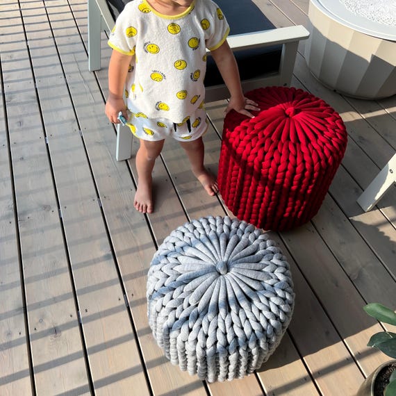 Mustard Grey Green Chunky Pouf Ottoman Decor Home Bag Floor Cushion Footstool Seating Cushion Knit Footstool Vegan Wool Acrylic Yarn Etsy UK