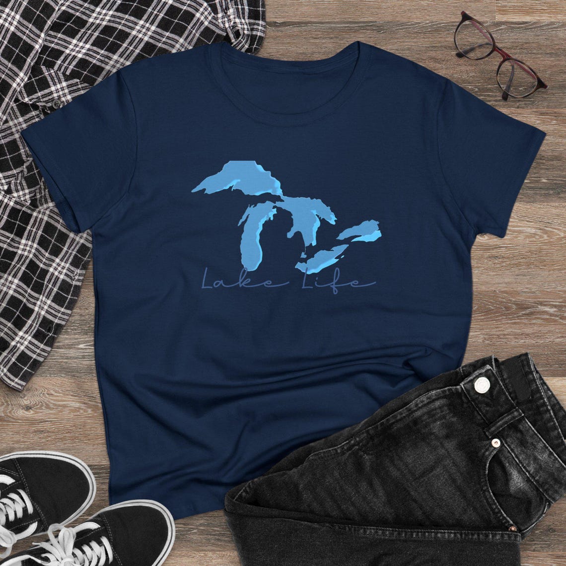 LAKE LIFE Great Lakes Graphic Women's Heavy Cotton Tee - Etsy