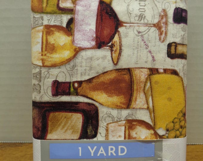 Chateau Vin Rouge Print Fabric; Cotton; Wine Bottles, Glasses and ...