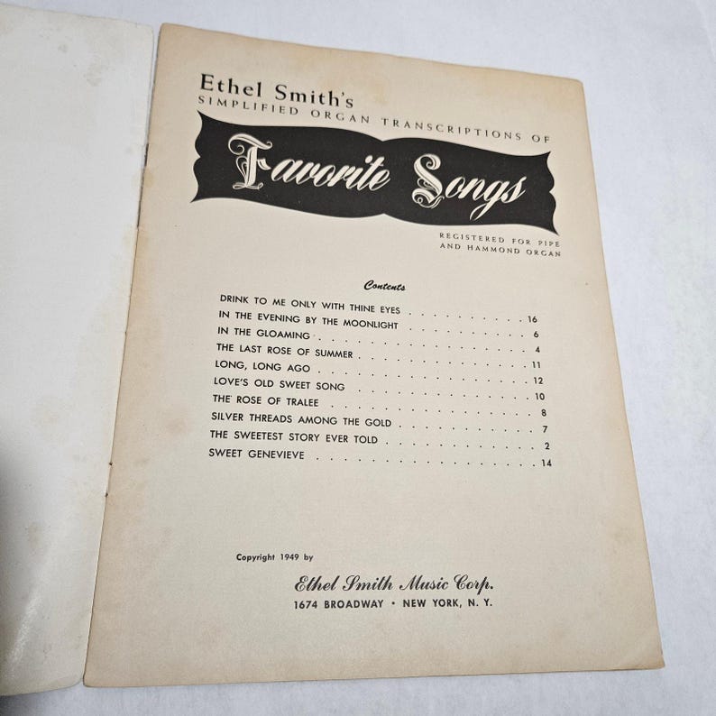 Ethel Smith's Simplified Organ Transcriptions of Favorite Songs Pipe ...