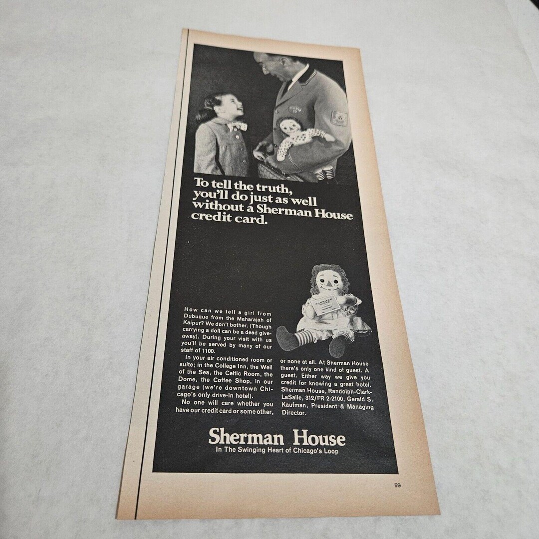 Sherman House Chicago Bellman With Raggedy Ann and Girl Vintage Print ...