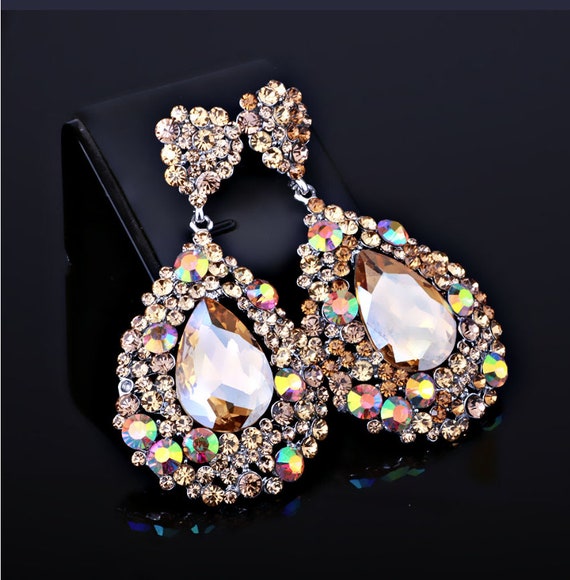 Gold and AB Drop Earring Bridal Gold and AB Earrings Gold - Etsy