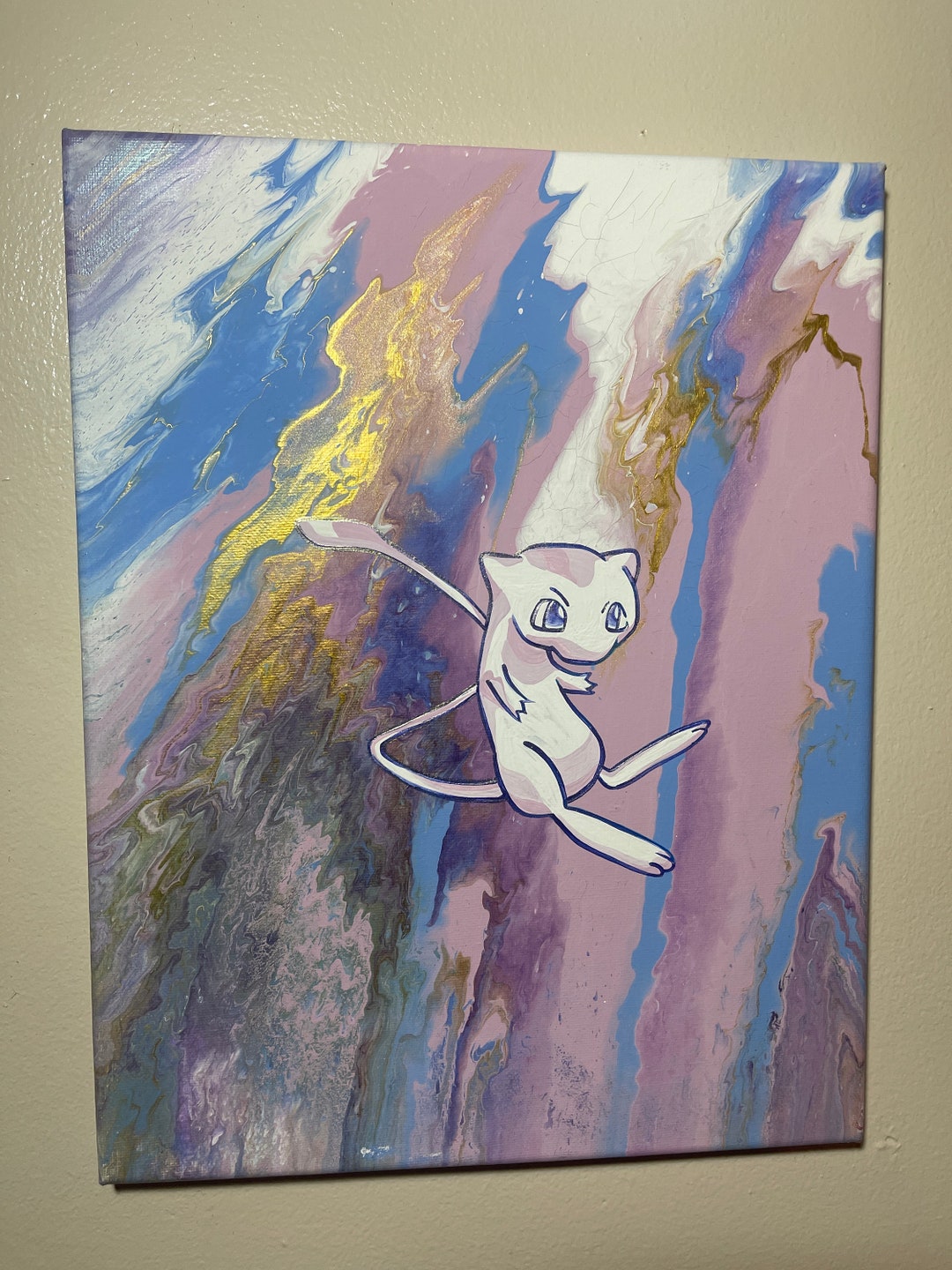 Mew Fan Art Pokemon Acrylic Painting mew Flow Handmade Original - Etsy