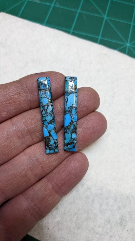 Turquoise With Black Matrix Long Square Stone - Etsy