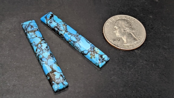 Turquoise With Black Matrix Long Square Stone - Etsy