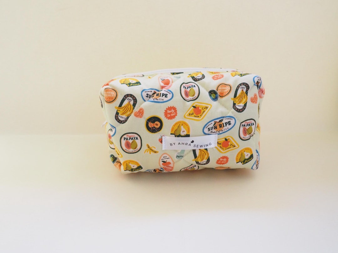 Quilted Makeup Bag Fruit Stickers Khaki - Etsy